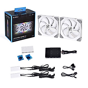 Lian Li UNI Fan SL140 Double Pack White with Controller (ARGB 140mm LED PWM Daisy-Chain) (SL140-2 White Cooler)