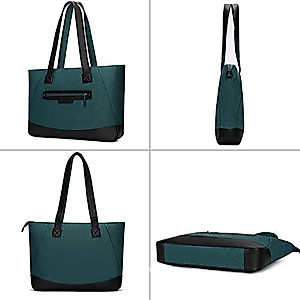 MOSISO Laptop Tote Bag (17-17.3 inch), Lightweight PU & Polyester Women Work Travel Shopping Carrying Shoulder Handbag with Compartment, Deep Teal