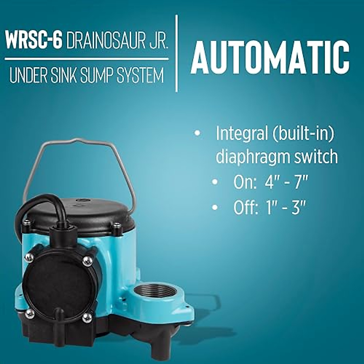 Little Giant WRSC-6 115-Volt, 1/3 HP, 2760 GPH Compact Under Sink Drainosaur Automatic Sump Pump/Basin System with 10-Ft. Cord, Black/Blue, 506065