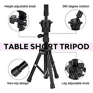 23 Inch Wig Head,Wig Stand Tripod with Head,Canvas Wig Head,Mannequin Head for Wigs,Manikin Canvas Head Block Set for Wigs Making Display with Wig caps,T Pins Set Bristle Brush