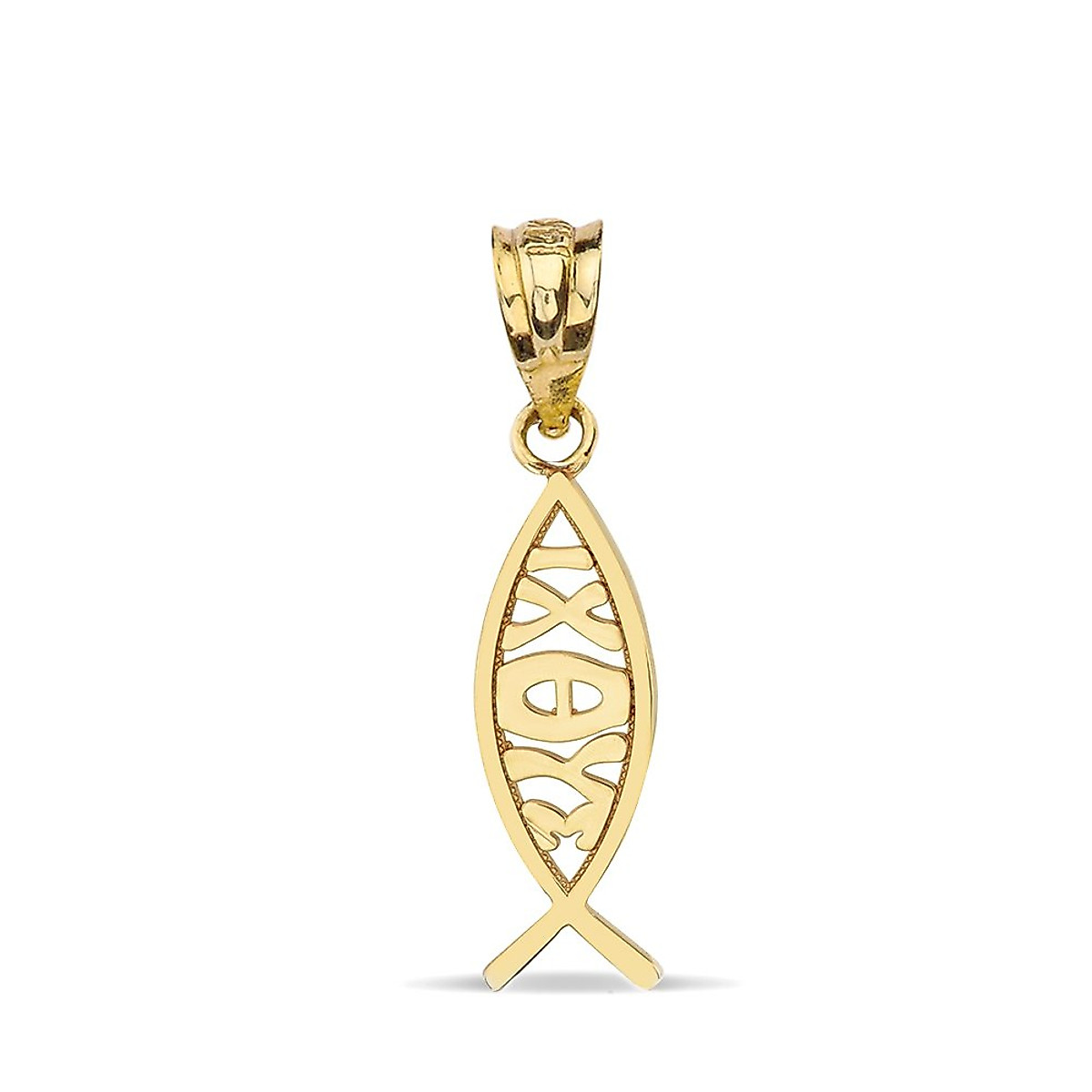 14k Yellow Gold Ichthus Ichthys Christian Vertical Fish Charm Pendant