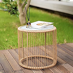 LifeSky Wicker Table Chairs Set - 3 Piece Outdoor Chairs Set - Patio Table Sets with Glass Top Table for Courtyard Garden Brown