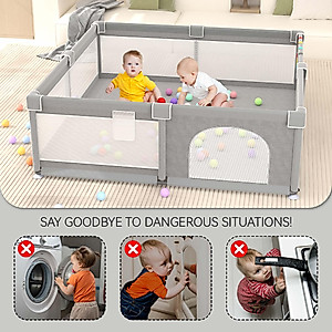 HEIZO Large Baby Playpen for Babies and Toddlers, 71''x59'' Play Yard, Safety Baby Fence Area with Zipper Gate and Anti-Slip Base for Indoor & Outdoor Activity