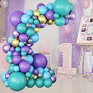 Purple and Blue Balloon Garland Kit, Purple Teal Turquoise Metallic Gold Mermaid Latex Balloon Garland Arch Kit for Girls Women Mermaid Birthday Wedding Bridal Baby Shower Party Decorations Supplies