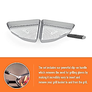 BBQ Grill Basket for Kettle Grills - The Kettle Grill Accessories for Outdoor Grill Set Includes 2 stainless steel grilling baskets & Clip-On Handle Designed for 22" Kettle Grill Models - a Perfect Fish Grill Basket & Grill Vegetable Basket