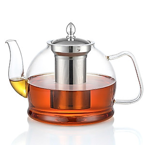 HIWARE 1500ml Glass Teapot with Removable Infuser, Stovetop Safe Tea Kettle, Blooming and Loose Leaf Tea Maker Set