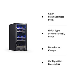 NewAir Freestanding 28 Bottle Dual Zone Wine Fridge, French Door, Black Stainless Steel