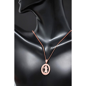 CaliRoseJewelry 14k Saint Christopher Pray for Us Oval Charm Pendant Necklace in Rose Gold, 18"