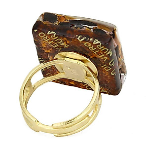 GlassOfVenice Murano Glass Venetian Reflections Square Adjustable Ring - Topaz Gold