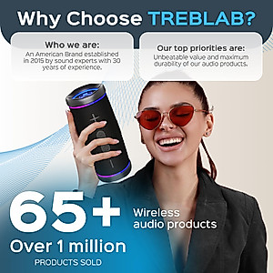 TREBLAB HD77 - Bluetooth Speaker - Loud 360° HD Surround Sound w/Bass, 30W Stereo, IPX6 Waterproof, 20H Battery Portable Speaker w/Bluetooth, Wireless Dual Pairing, Outdoor Blue Tooth Speaker