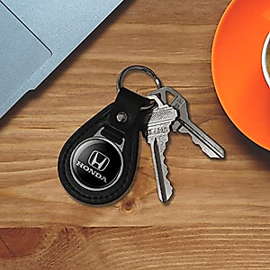 Black Leather Honda Logo Keychain