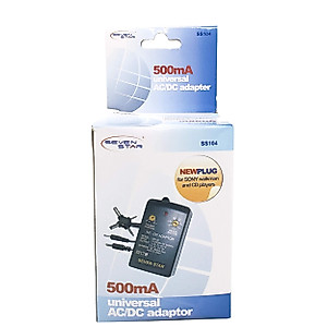 Seven Star 1.5V, 3V, 4.5V, 6V, 7.5V, 9V, 12V DC, 500mA Regulated Universal AC to DC Converter with Multiple Connector Ends