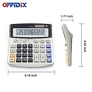 OFFIDIX Office Calculators Desktop Calculator,Basic Calculators, Solar Battery Dual Power Electronic Calculator Portable 12 Digit Large LCD Display Calculator Large Calculator