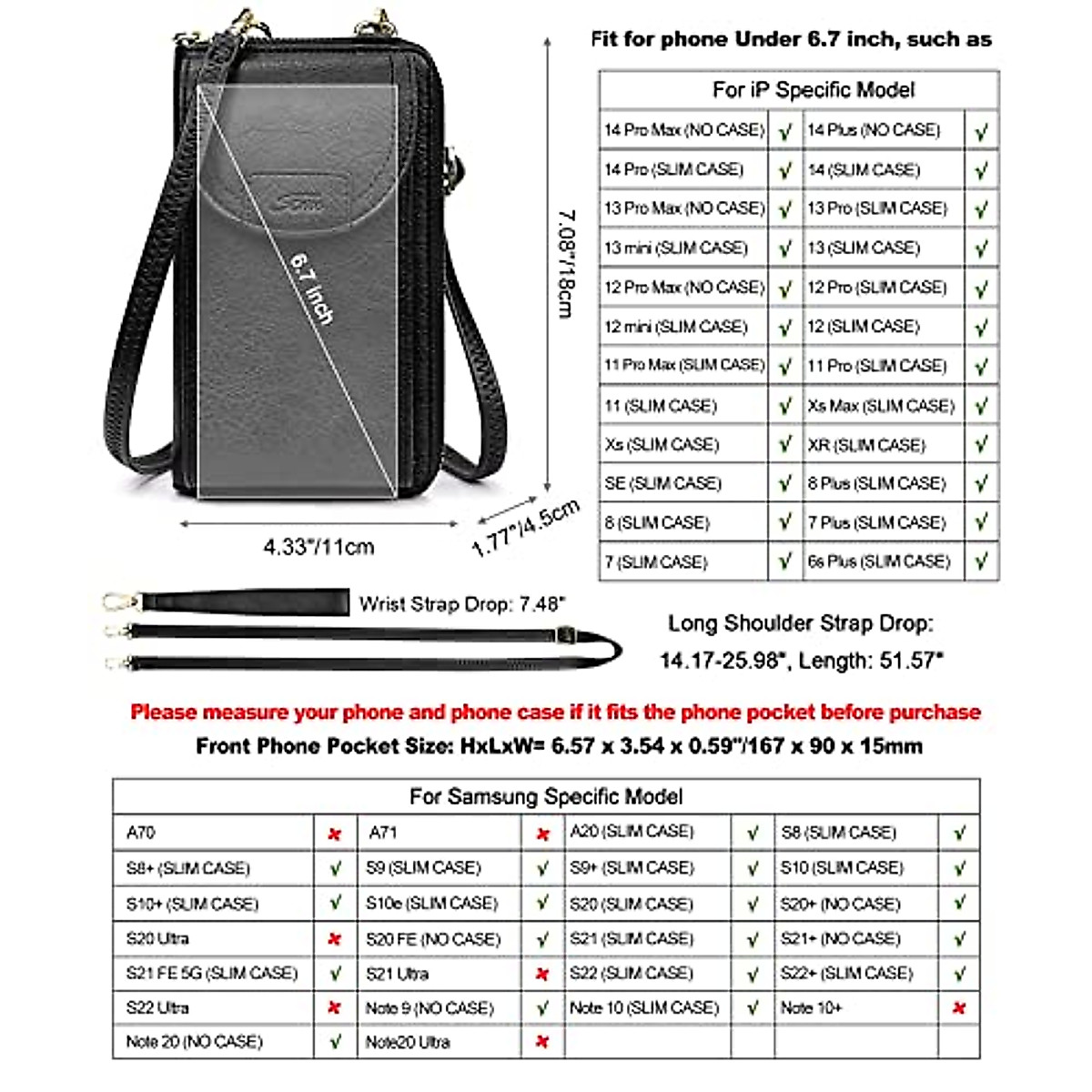 S-ZONE Women RFID Blocking Small Crossbody Cell Phone Purse Bag Vegan Leather Wristlet Wallet