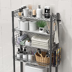 Hodonas Bathroom Organizer Over Toilet Storage, 4-Tier Toilet Shelf Bathroom Shelves Over Toilet, Above Toilet Storage Rack Bathroom Space Saver, Gray