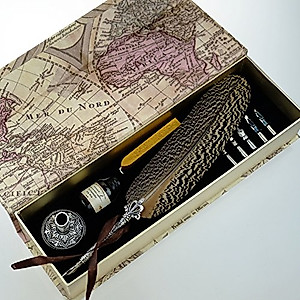 GC Quill Pen Beautiful Nuture Feather Metal Carving Pen Holder 6 Nibs Gift Set GCLL021
