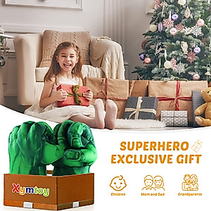 XYMTOY Superhero Toys Incredible Smash Hands Soft Plush Superhero Gloves, Superhero Costumes for Kids Toddlers Boys 3+ Gift for Cosplay, Halloween, Christmas, Birthday - 1 Pair, Green