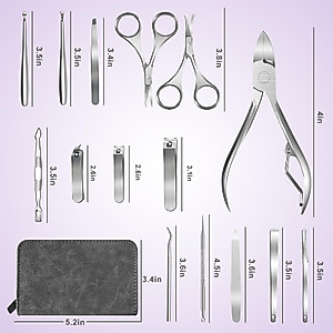 Manicure Set 15 in 1 Stainless Steel Nail Clippers Set, Nail Manicure Kit,Toenail Clippers,Pedicure Kit,Pedicure Tools,Suitable for Travel Manicure Tools,Nail Care Kit