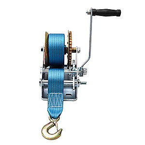 G Ganen 3200lbs Polyester Strap 2 Gear Hand Winch Hand Crank Gear Winch ATV Boat Trailer