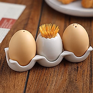 Egg-Shaped Ceramic Spice Shaker Seasoning Dispenser Flavor Ware Toothpick Jar Bottle With Holes, Porcelain Cruets Salt and Pepper Powder Tank with Tray for Barbecue Restaurant Kitchen Household Gift