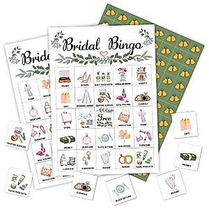 Ziyouza Greenery Bridal Bingo - Bridal Shower Games, 24 Players Bingo Games for Wedding Party, Engagement Bachelorette Tea Party, Greenery Bridal Shower Party Bingo Game -01