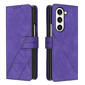 Aikukiki Case for Galaxy Z Fold 5,3D Leather Flip Folio Wallet Cover Magnetic Durable and Slim with Card Holder+Shoulder Layer Strap Phone Case for Samsung Galaxy Z Fold 5 5G,2023 (Purple)