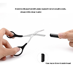 1 PCS Men Women Professional Eyebrow Scissors-Eyelash Hair Remover Tool with Comb and Non Slip Finger Grips(Black+ Silver)