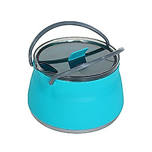 Folding Saucepan, Camp Cookware Hiking Silicone Folding Saucepan Water Kettle With Lid Cookware Travel Camping Pot(Blue)