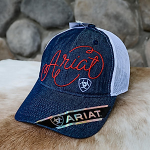 ARIAT Ladies Adjustable Slide Closure w/Cursive Logo Denim Mesh Back Hat