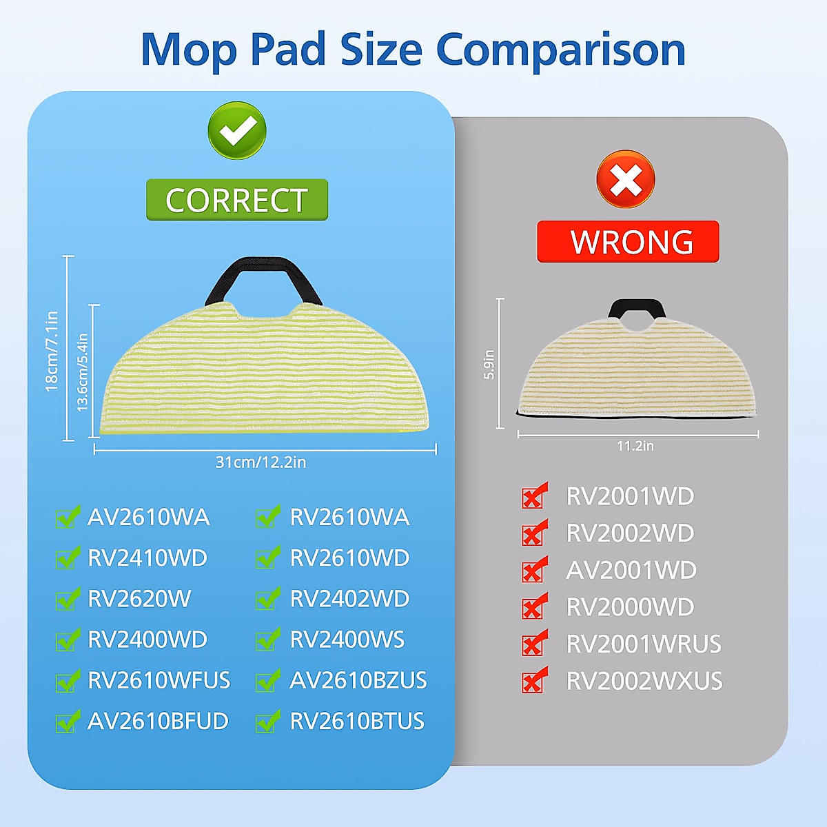 JORAIR AV2610WA RV2610WA Vacuum Mop Replacement Pads Compatible with Shark RV2610WA AV2610WA RV2620WD RV2410WD AI Ultra 2- in-1 Robot Vacuum, Washable Reusable Microfiber Soft Pads, 6 Pack