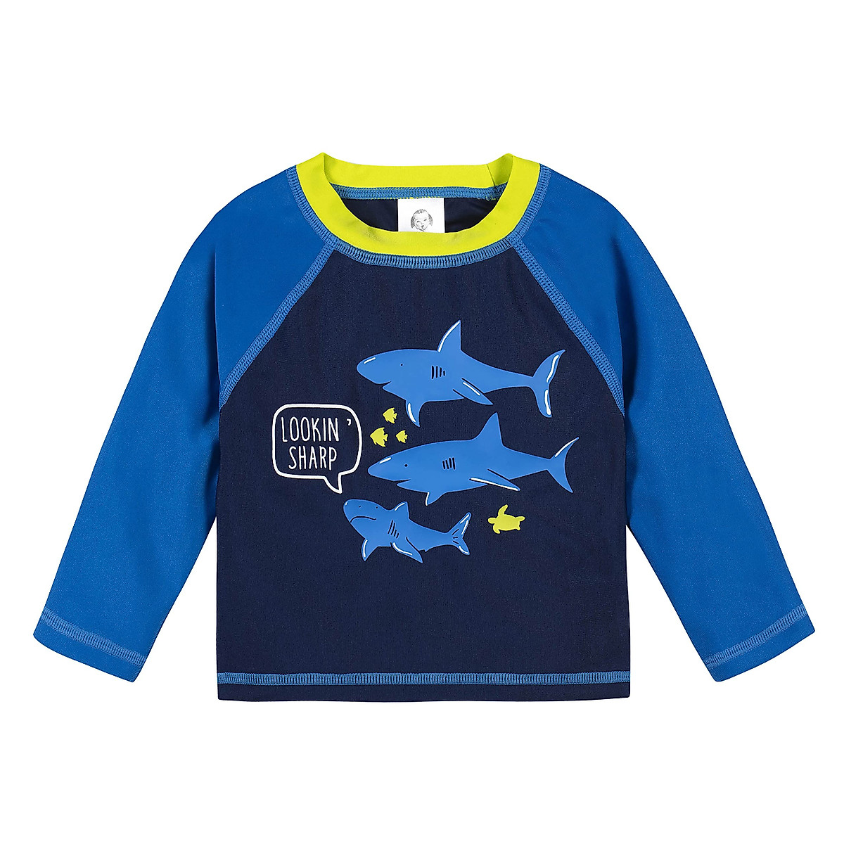 Gerber Baby Boy's Toddler Long Sleeved Rashguard Swim Bathing Suit Set, Blue and White Sharks, 18 Months