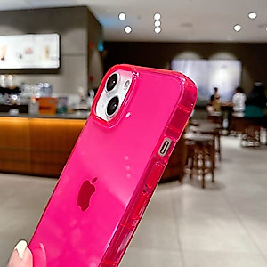 OWLSTAR Cute Neon for iPhone 14 Case & iPhone 13 Case Clear, Flexible Slim TPU Shockproof Transparent Bumper Protective Phone Case for Women and Girls (Hot Pink)