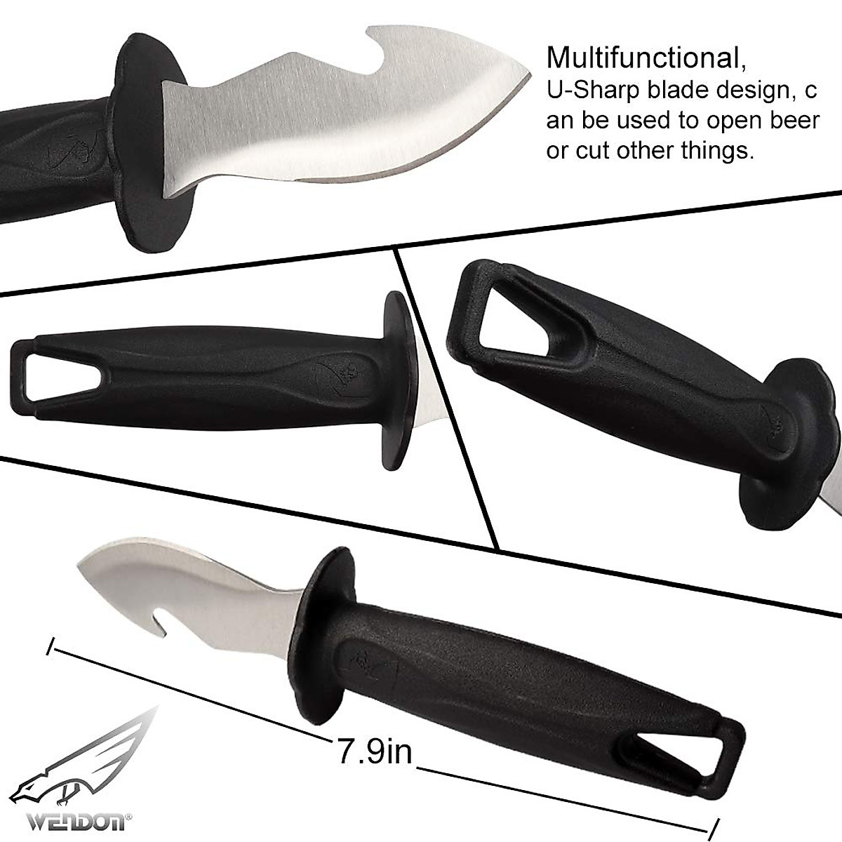 WENDOM Oyster Shucking Knife and Gloves Set Oyster Knife Shucker 4pcs Opener with Cut Resistant Gloves Level 5 Protection Seafood Tools Kit Black