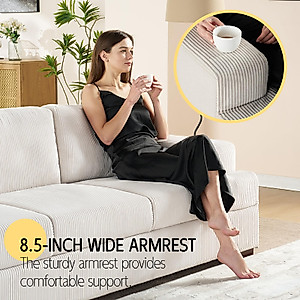 VanAcc 89in Sofa Couch, Corduroy Sofa-Comfy Couch with Wood Legs, 3 Seater Sofa- Deep Seat Couches for Living Room, White