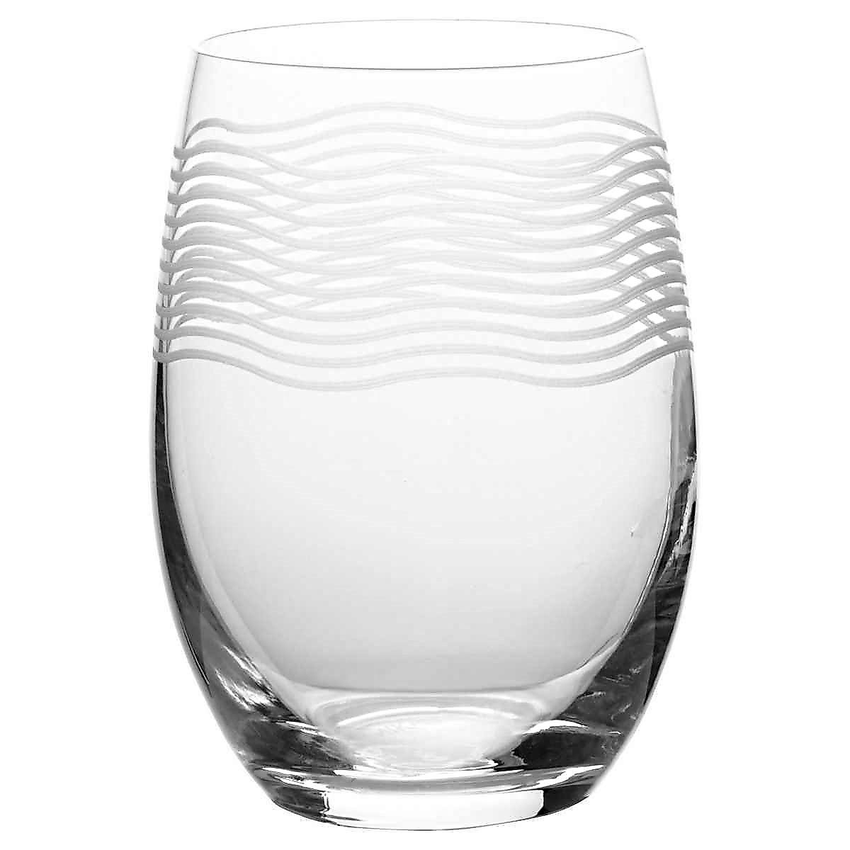 Mikasa Cheers Stemless Etched Wine Glasses, Fine European Lead-Free Crystal, 17-Ounces for Red or White Wine - Set of 6