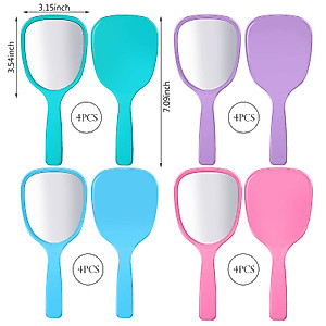16 Pieces Hand Handheld Mirror with Handle Plastic Travel Makeup Handheld Cosmetic Mirror, Portable Vanity Mirror for Travel, Camping, Home, 3.15 Inch Wide, 7.09 Inch Long（Blue, Green, Pink, Purple