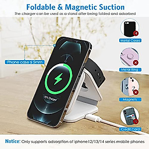 Criacr 3 in 1 Magnetic Foldable Wireless Charger, Wireless Charging Station for Travel, Compatible with iPhone 14/Pro/Max/Plus/13/12, Apple Watch, AirPods Pro