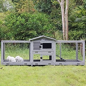 Aivituvin Rabbit Hutch 93.7" Large Rabbit Cage Indoor Outdoor Guinea Pig Cage Chicken Coop on Wheels Bunny Cage with 4 Deep No Leakage Pull Out Tray,Waterproof Roof
