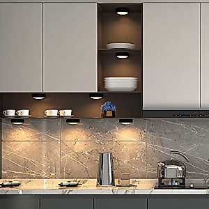 swesara Battery Operated Push Lights Stick On, 16 Colors Changeable Black Dimmable Battery Powered Puck Lights with Wireless Remote for Under Cabinet, Classroom Closet or Bedroom(3 Pack)