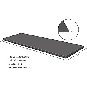 HOMSPARK 1-Piece Metal Laminate Shelving with 4 Screws, 46”X13”X1” Suitable for Storage Shed Cabinet, Volume - Weight of 44 lb, Easy to Assemble or Disassemble (Color:Black)