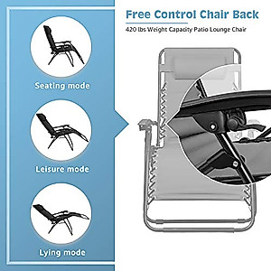Devoko Zero Gravity Chair Outdoor Folding Lounge Chair Oversized Weight 420 Lbs Capacity Patio Recliner Chair for Poolside, Yard and Camping (Grey)