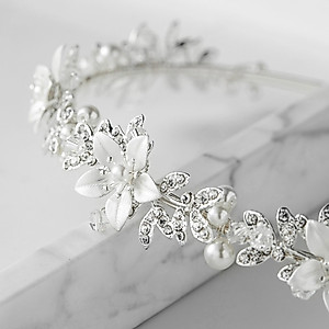 SWEETV Rhinestone Bridal Headband Silver Wedding Headpiece for Bride Crystal bridal hair pieces for Wedding Hair Accessories for Women Girl