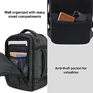 ECOHUB Travel Backpack 16'' Personal Item Backpack with 13 Pockets Carry on Bags for Airplanes Travel bags for Women Men Airlines Approved Small Backpack with USB Port Casual Daypack Grey