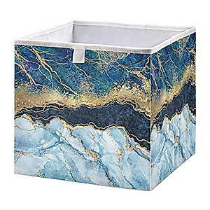Kigai Blue Gold Marble Rectangular Storage Bins - 16x11x7 In Large Foldable Storage Basket Fabric Storage Baskes Organizer for Toys, Books, Shelves, Closet, Home Decor