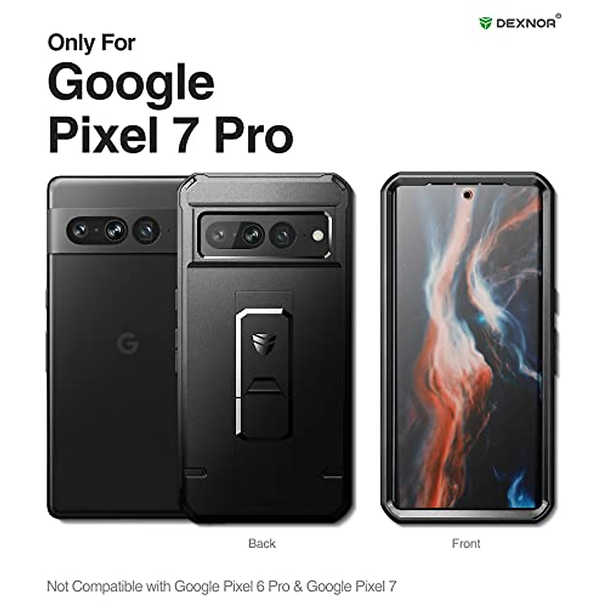 Dexnor Full Body Case for Google Pixel 7 Pro, [Built in Screen Protector and Kickstand] Heavy Duty Military Grade Protection Shockproof Protective Cover for Google Pixel 7 Pro Black