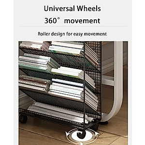 EFLALYHG Desktop Organizer and Accessories, Office Book Trolley with Universal Wheels, Multifunctional Metal Rolling Book Shelf for Classroom, Bookcase for Study Room,Black