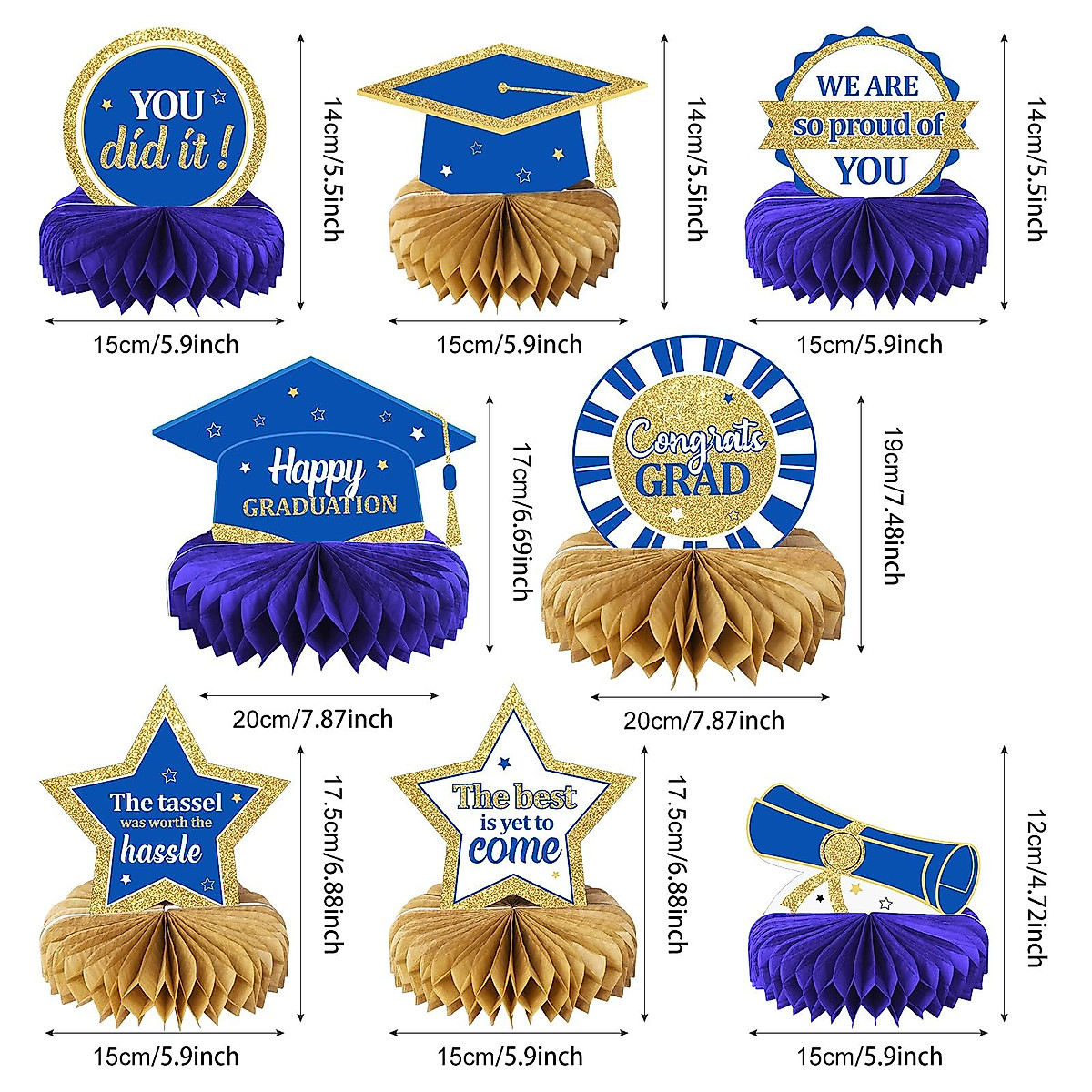 2025 Graduation Party Decorations Class of 2025 Congrats Grad Honeycomb Centerpieces Congratulate Graduation Table Toppers for Graduation Party Favor Supplies Black Gold 8Pcs