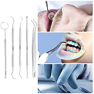 KOEL Dental Tools Kit Stick Oral Care Interdental Teeth Cleaning Teeth Whitening Dentist Floss Calculus Plaque Remover Probe, Mirror Dentist Kit (5P Dental Set)