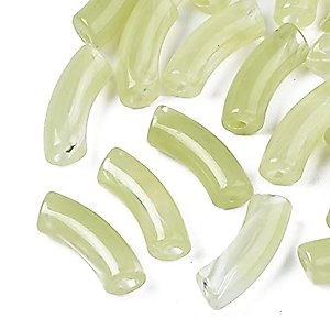 Spritewelry 148pcs/500g Acrylic Beads Imitation Gemstone Curved Tube Twist Long Spacer Beads Glass Loose Beads 36x13.5x11.5mm, Hole: 4mm for Jewelry Making (Yellow Green)
