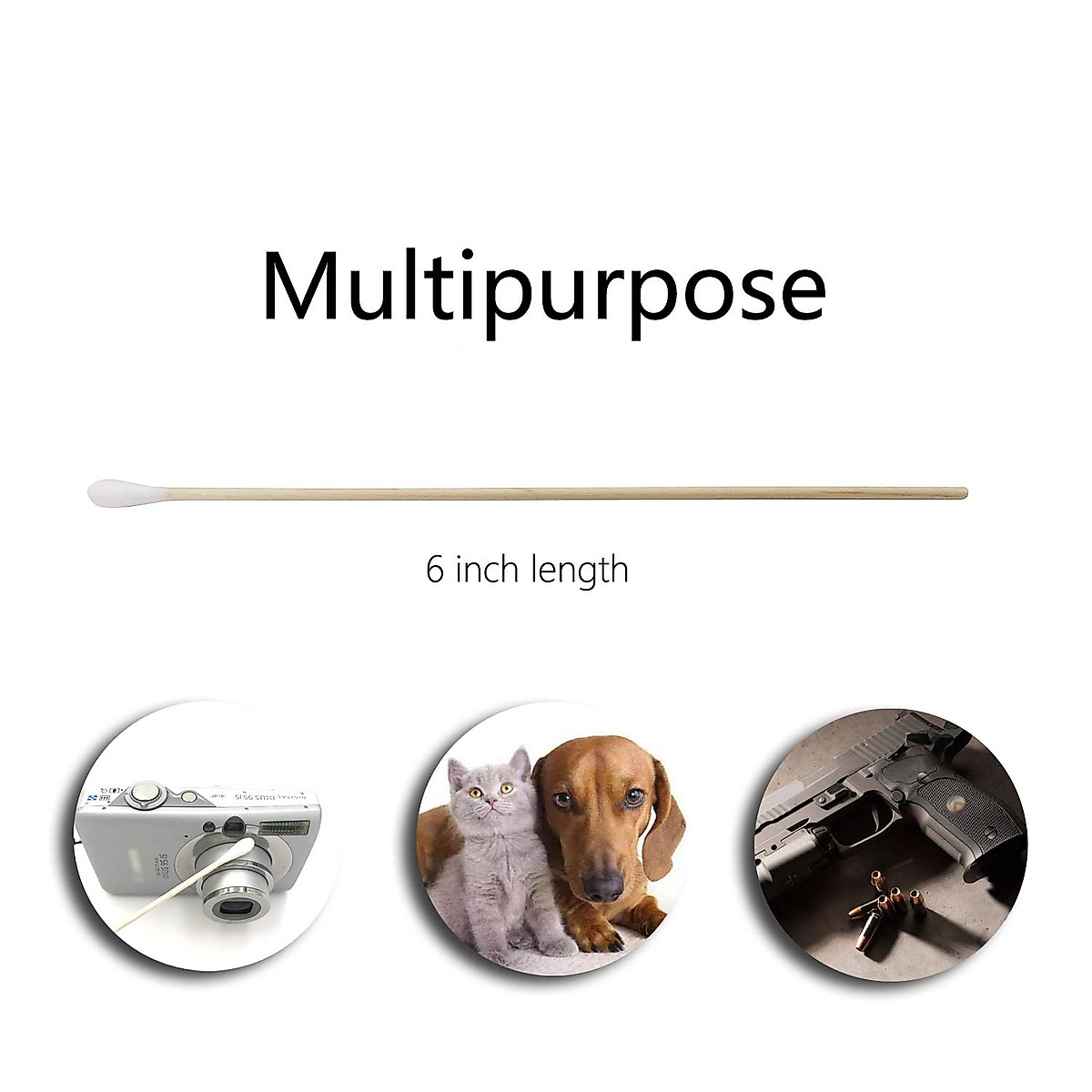 6" Long Cotton Swabs 500pcs for Makeup, Gun Cleaning or Pets Care